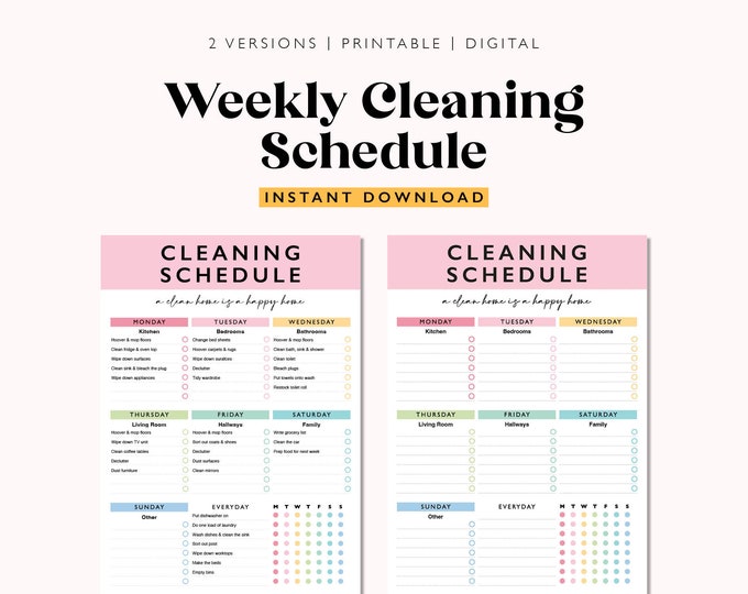 Editable Cleaning Checklist Planner, Printable Daily and Weekly Chore ...