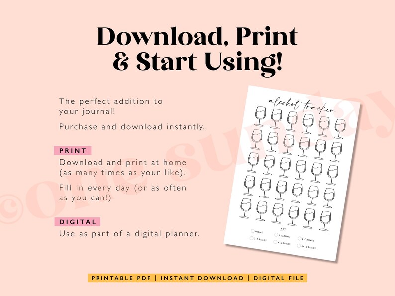 Alcohol Tracker, Printable Journal Page, Planner Page, A5 Journal Page ...