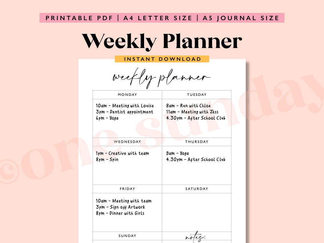 A5 Weekly Planner Printable: Monday to Sunday Layout (PDF Download) - Etsy