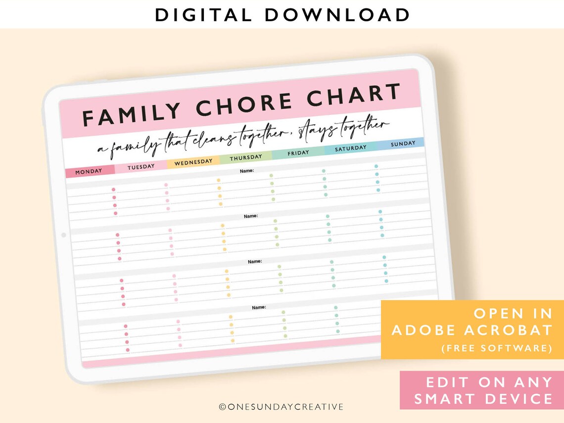 Chore Chart for Adults Editable Chore Chart Cleaning - Etsy