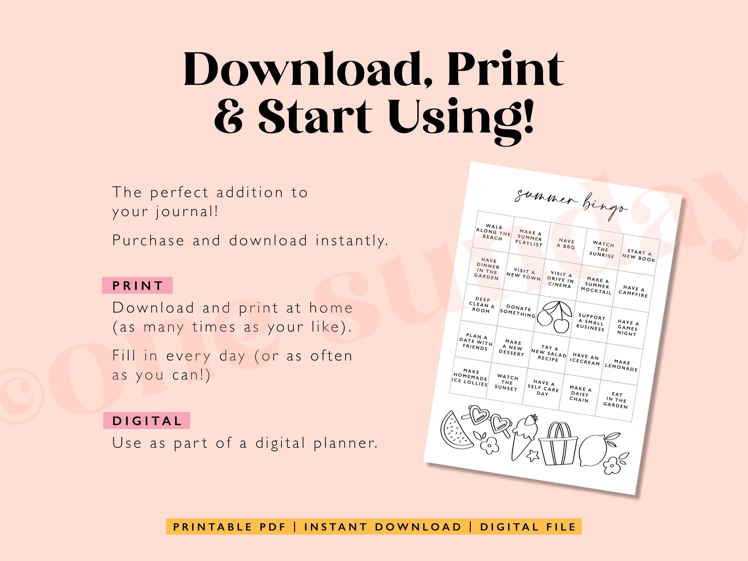Summer Bingo Tracker: A4 A5 Printable Journal (PDF) - Etsy