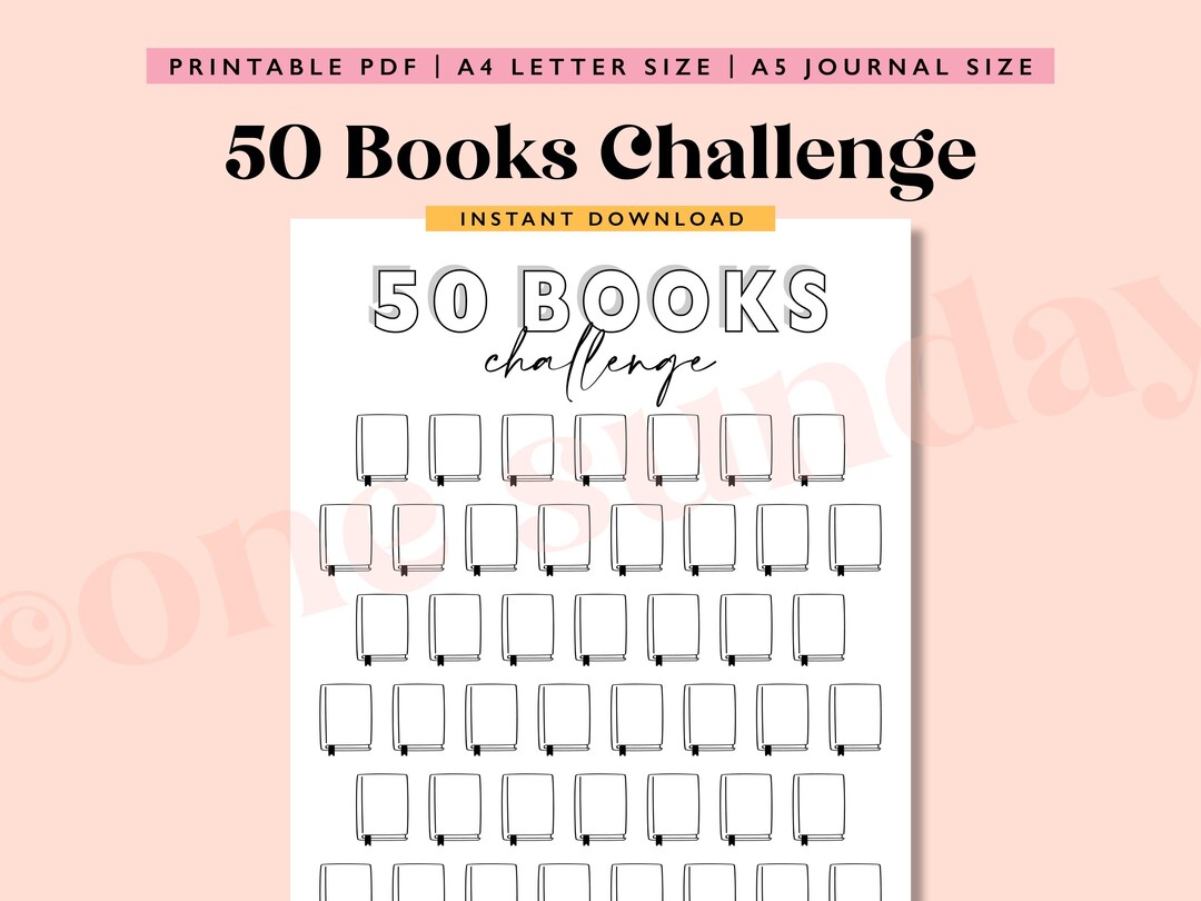 50 Book Challenge Tracker: A5 Reading Journal (PDF Download) - Etsy