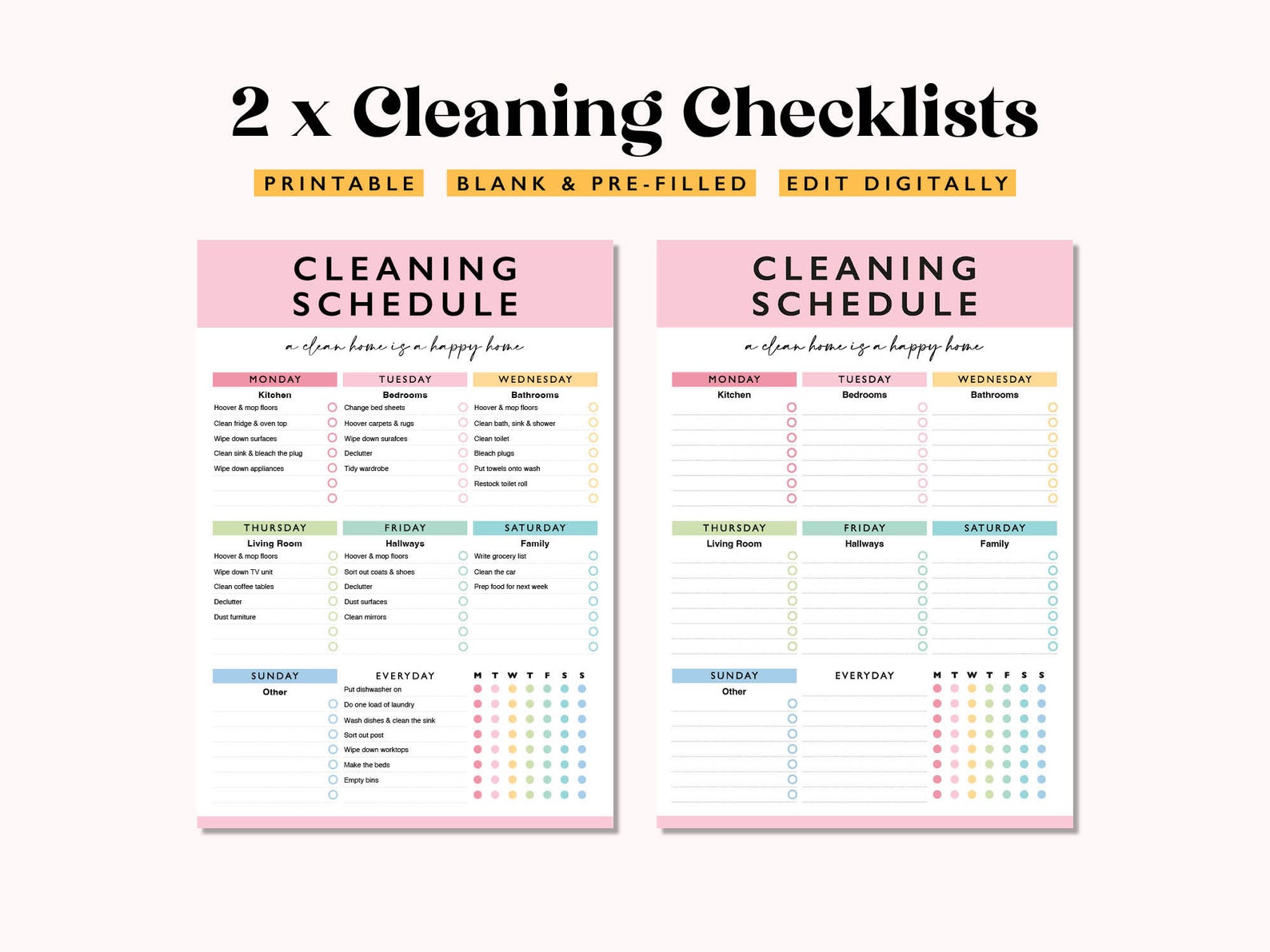 Editable Cleaning Checklist, Digital Cleaning Schedule, Chore List ...