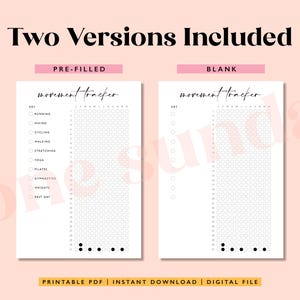 Movement Tracker, Printable Journal Page, Fitness Planner, Health ...