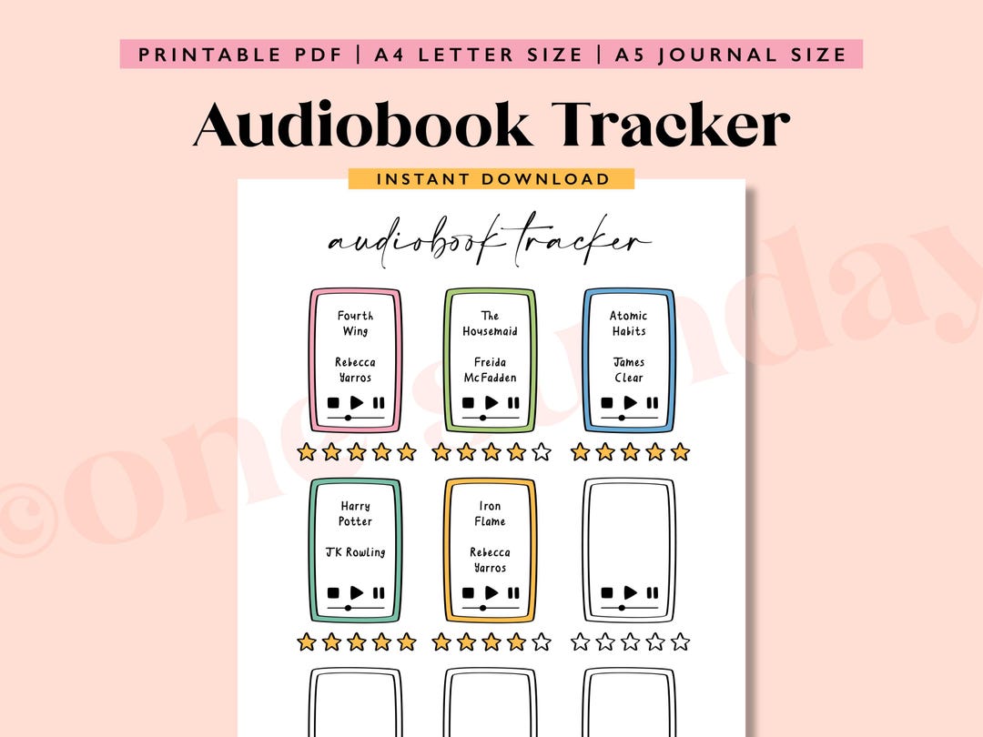 Audiobook Tracker, A5 Journal Page Printable, Reading Tracker ...