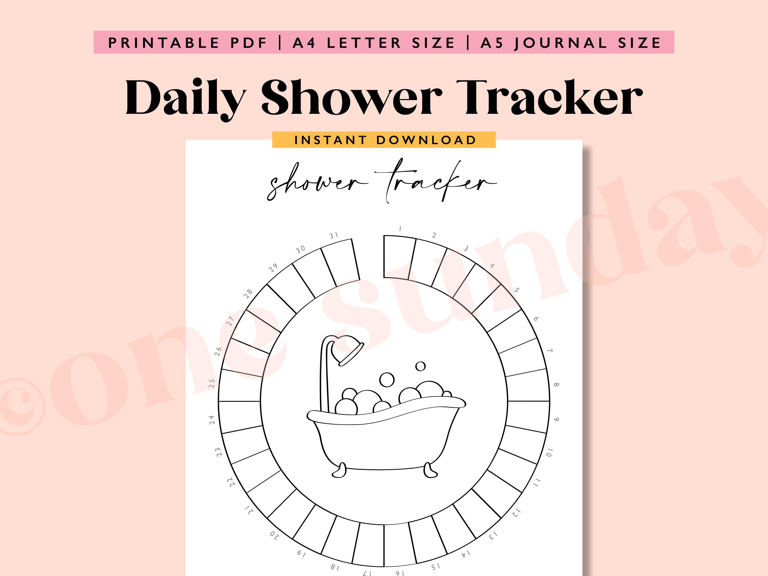 Shower Tracker, A5 Journal Page Printable, Daily Shower Habit Tracker ...