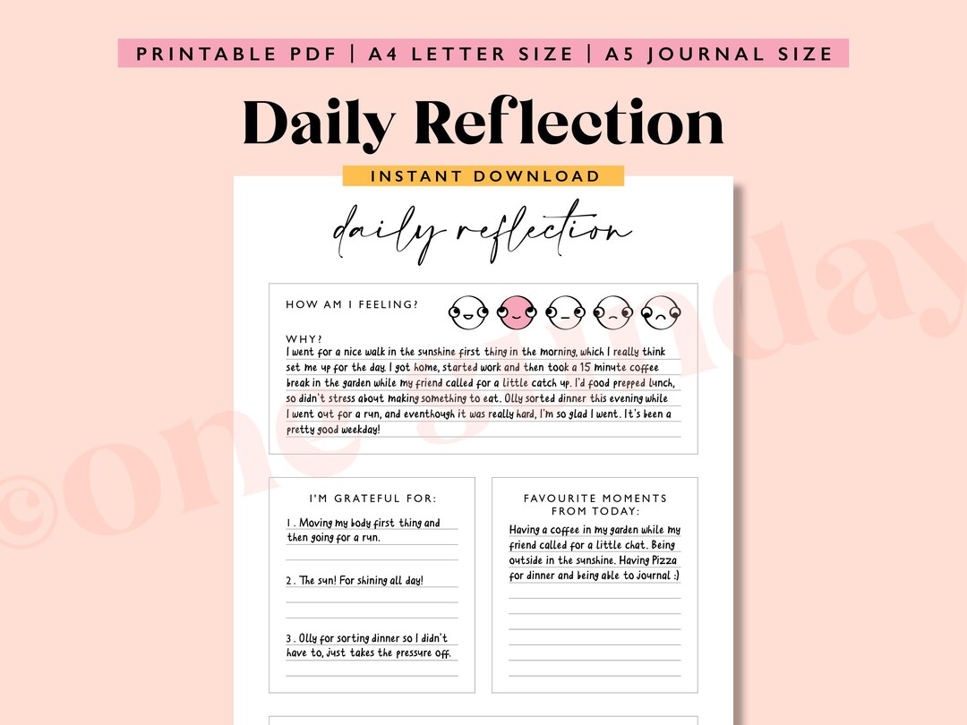 Daily Reflection Journal Page: A5 Printable (PDF Download) - Etsy