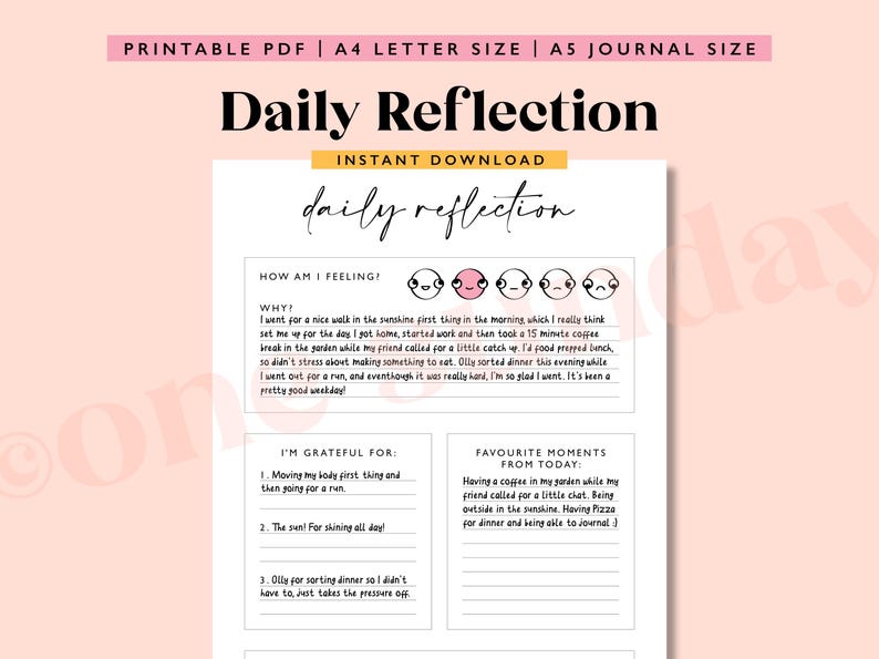 Daily Reflection Journal Page: A5 Printable (PDF Download) - Etsy