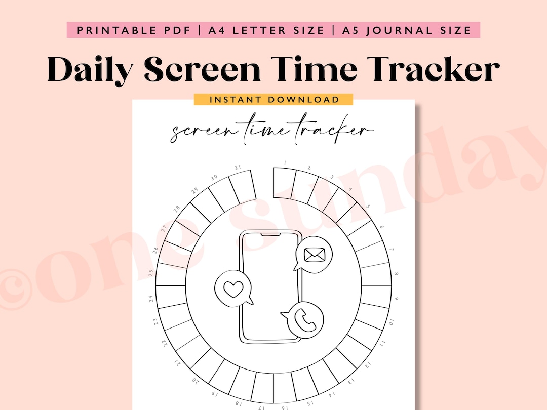 Daily Screen Time Tracker, A5 Journal Page Printable, Screen Habit ...