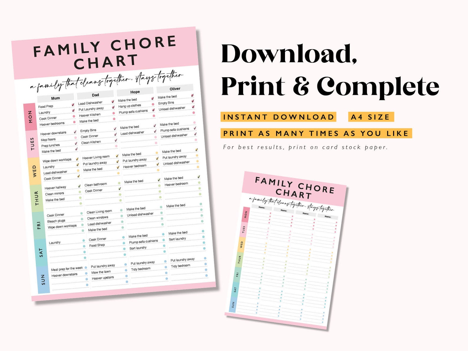 Editable Chore Chart, Chore Chart for Adults, Cleaning Checklist, 2 Kid ...