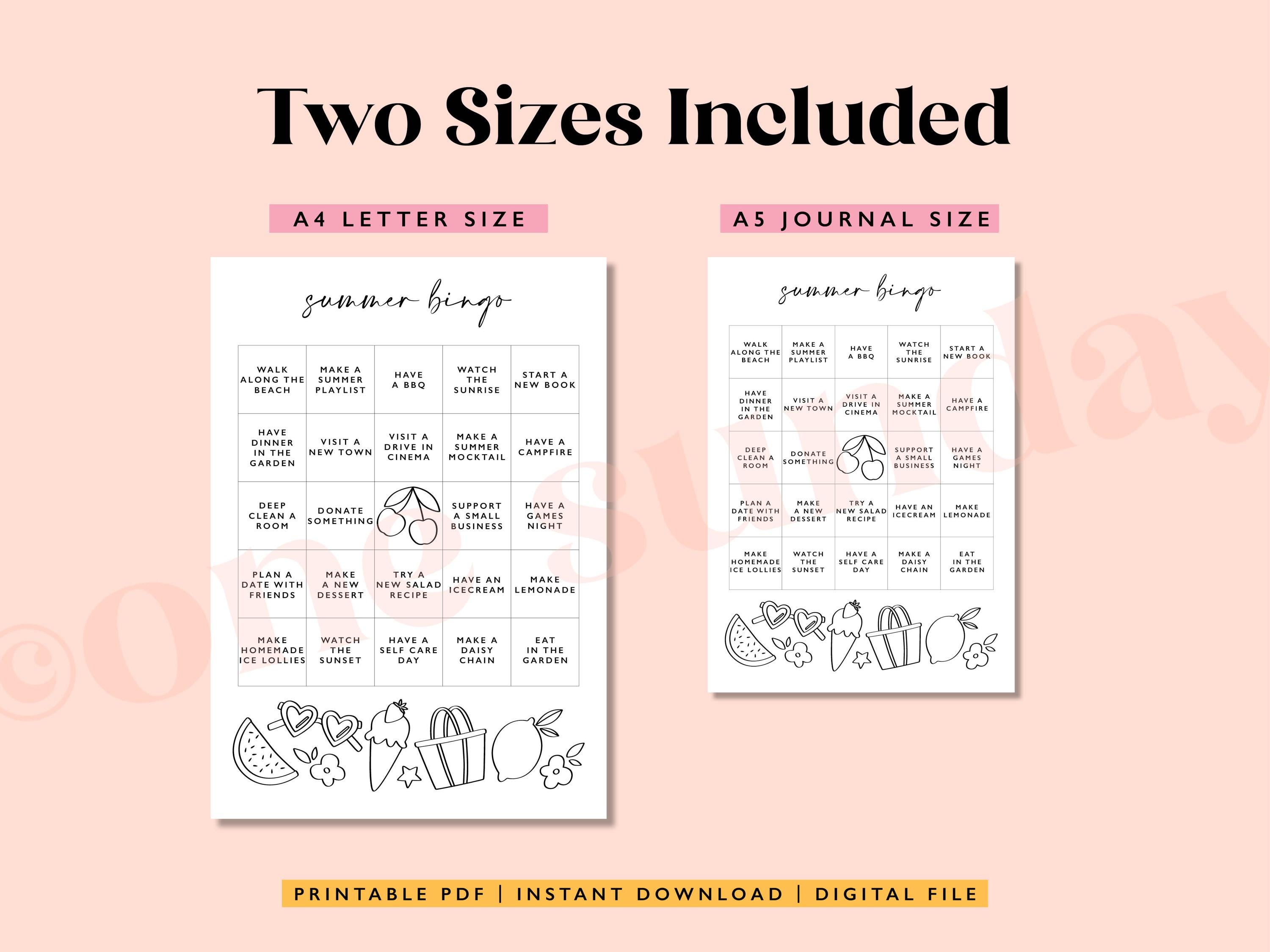 Summer Bingo Tracker: A4 A5 Printable Journal (PDF) - Etsy