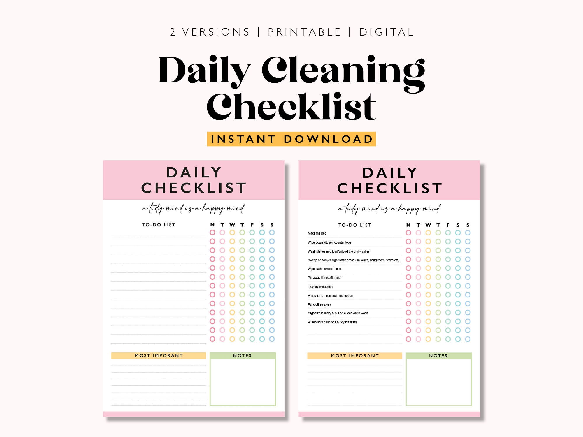Editable Daily Cleaning Checklist: Printable Chore Chart (digital ...