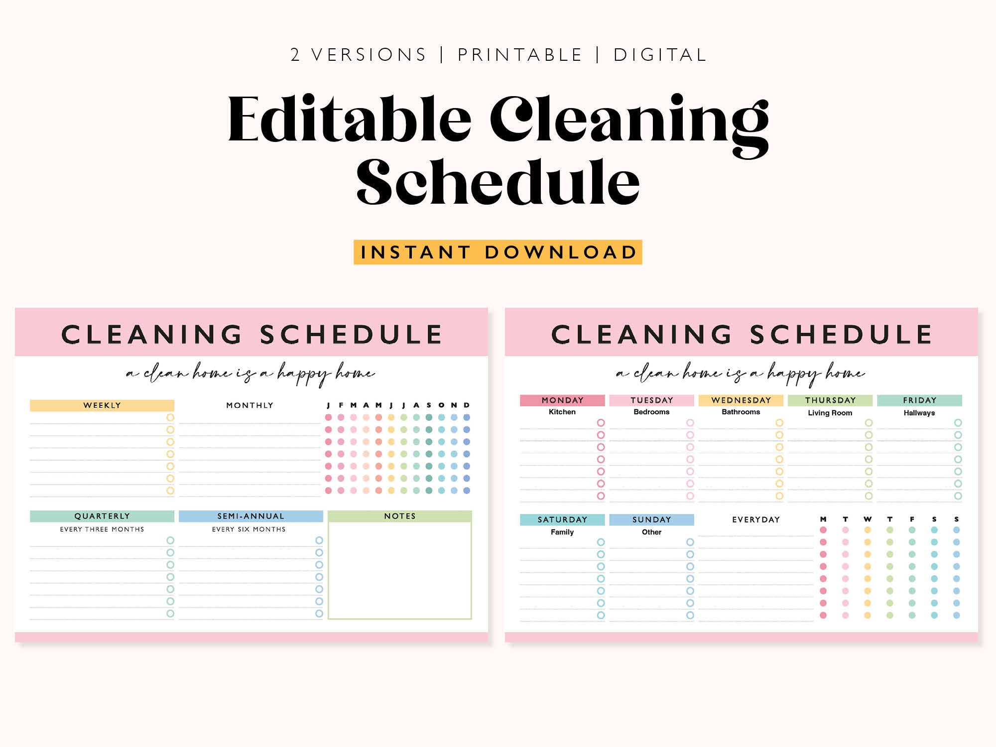 Editable Cleaning Schedule, Digital Cleaning Checklist, Chore List ...