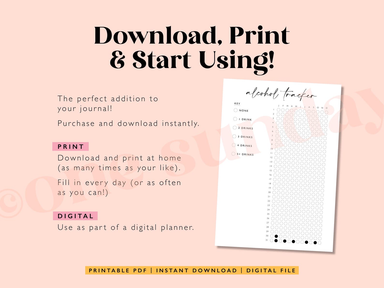 Alcohol Tracker, A5 Journal Page Printable, Printable Journal Page ...