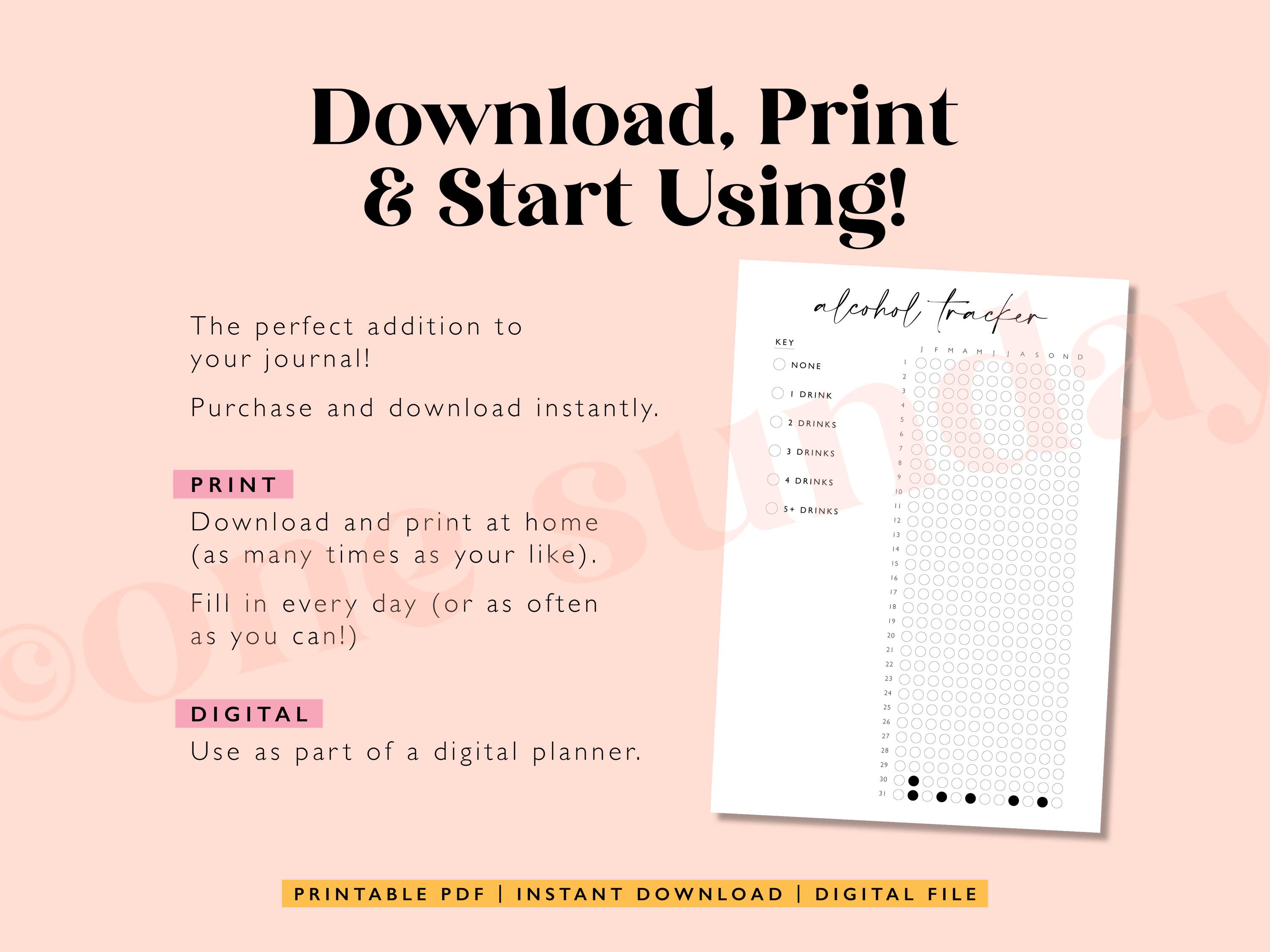 Alcohol Tracker, A5 Journal Page Printable, Printable Journal Page ...