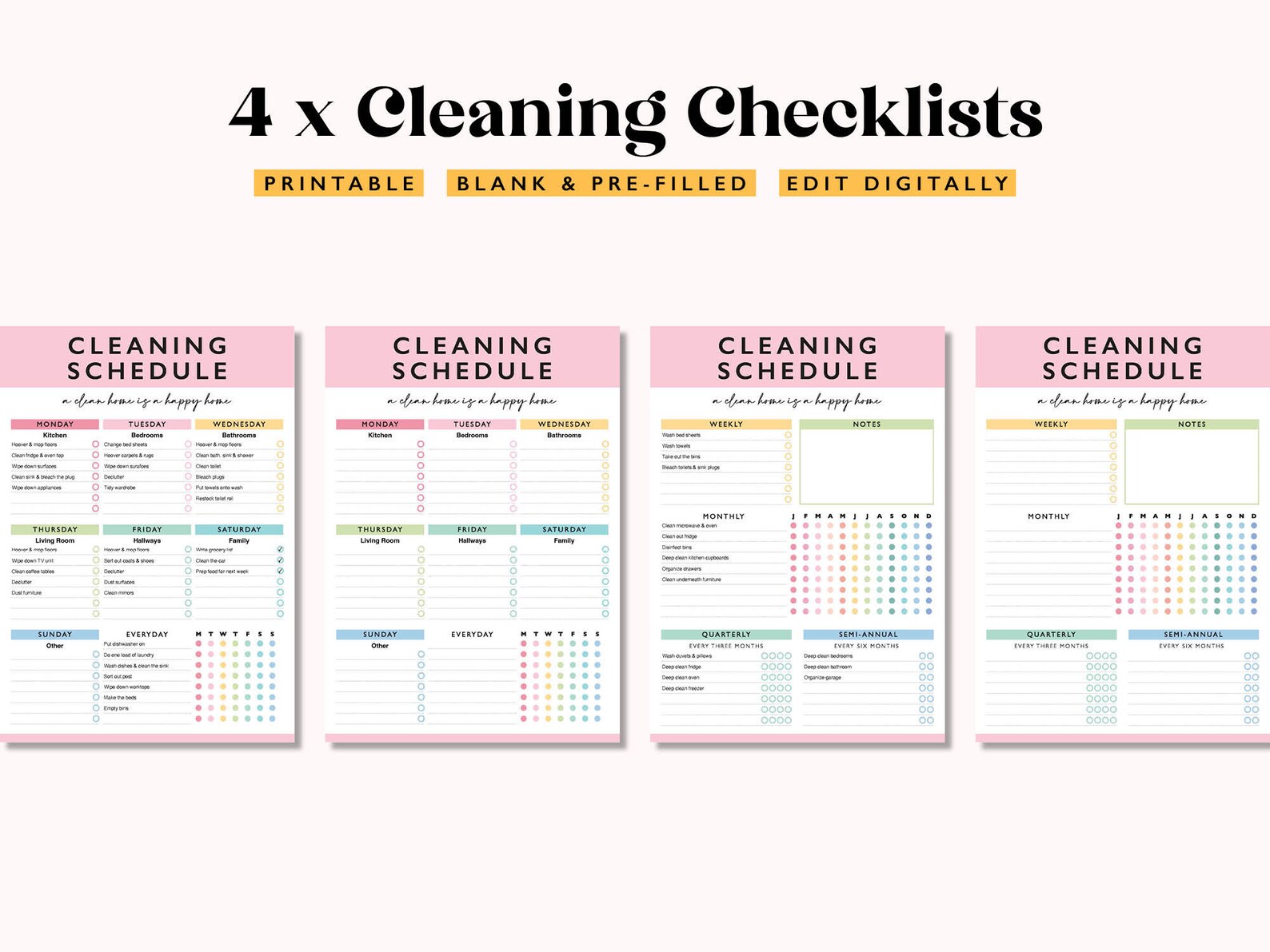 Editable Cleaning Schedule: Printable Chore List (digital Download) - Etsy