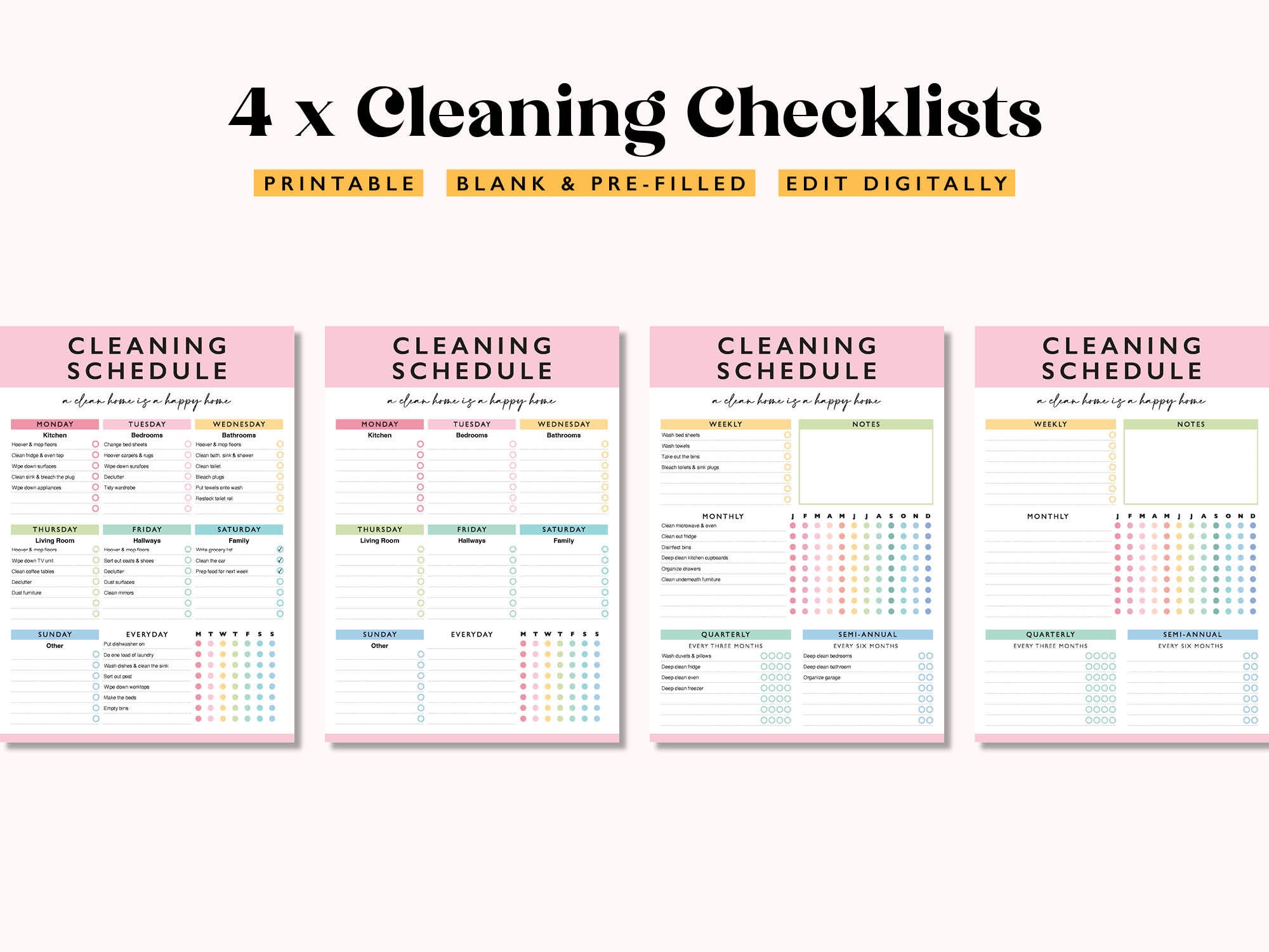 Editable Cleaning Schedule: Printable Chore List (digital Download) - Etsy