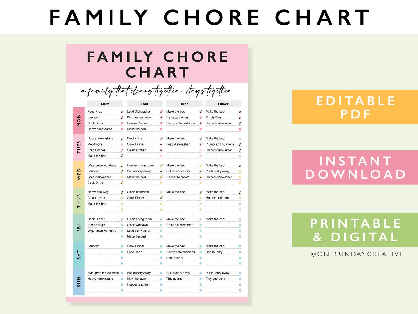Editable Chore Chart Chore Chart for Adults Cleaning - Etsy