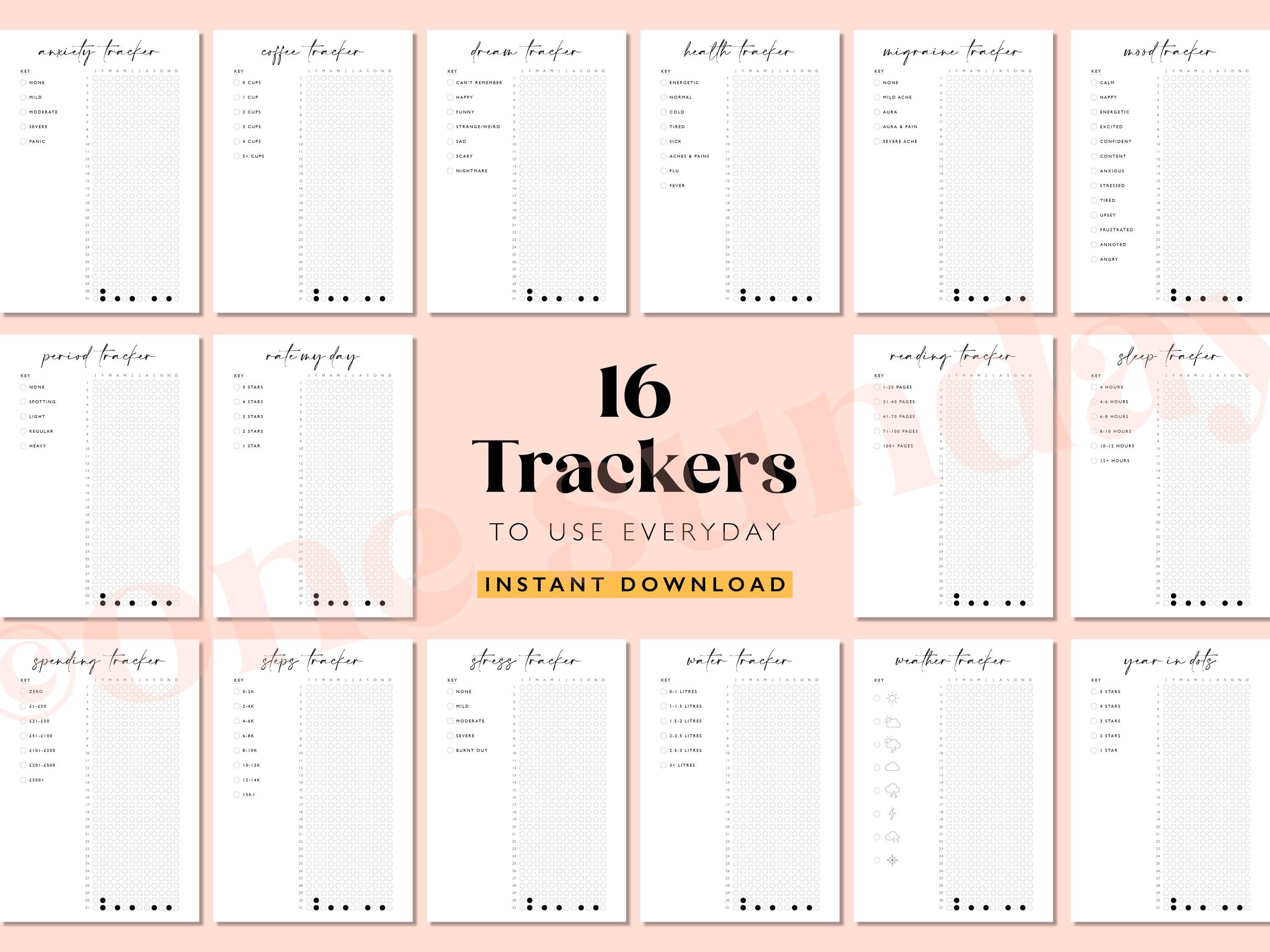Yearly Tracker Bundle, Printable Journal Pages, Digital Planner Pages ...