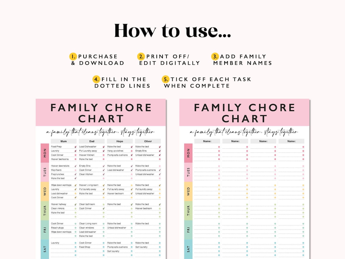 Editable Chore Chart, Chore Chart for Adults, Cleaning Checklist, 2 Kid ...