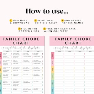 Editable Chore Chart, Chore Chart for Adults, Cleaning Checklist, 2 Kid ...