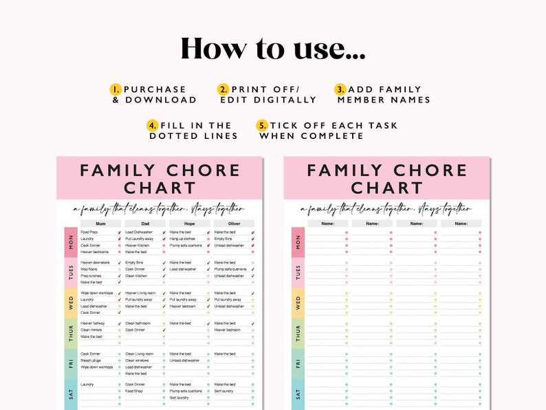Editable Chore Chart, Chore Chart for Adults, Cleaning Checklist, 2 Kid ...