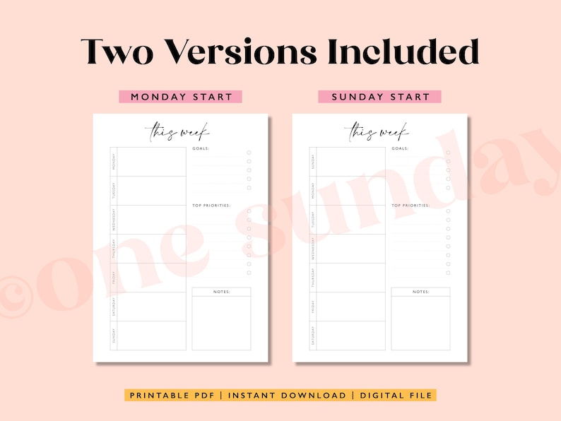 Weekly Planner, Monday to Sunday Planners, A5 Journal Page Printable ...