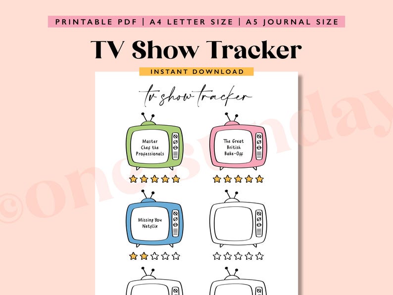 Shows Watched Tracker, TV Show Tracker, A5 Journal Page Printable ...