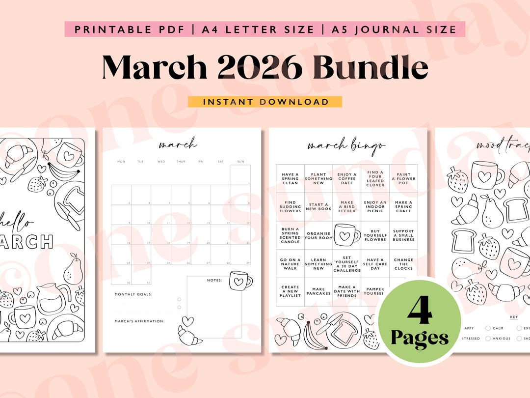 March 2026 Journal Bundle, Mood Tracker, Calendar (printable PDF) - Etsy