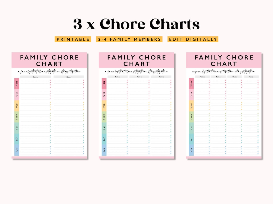 Editable Chore Chart, Chore Chart for Adults, Cleaning Checklist, 2 Kid ...