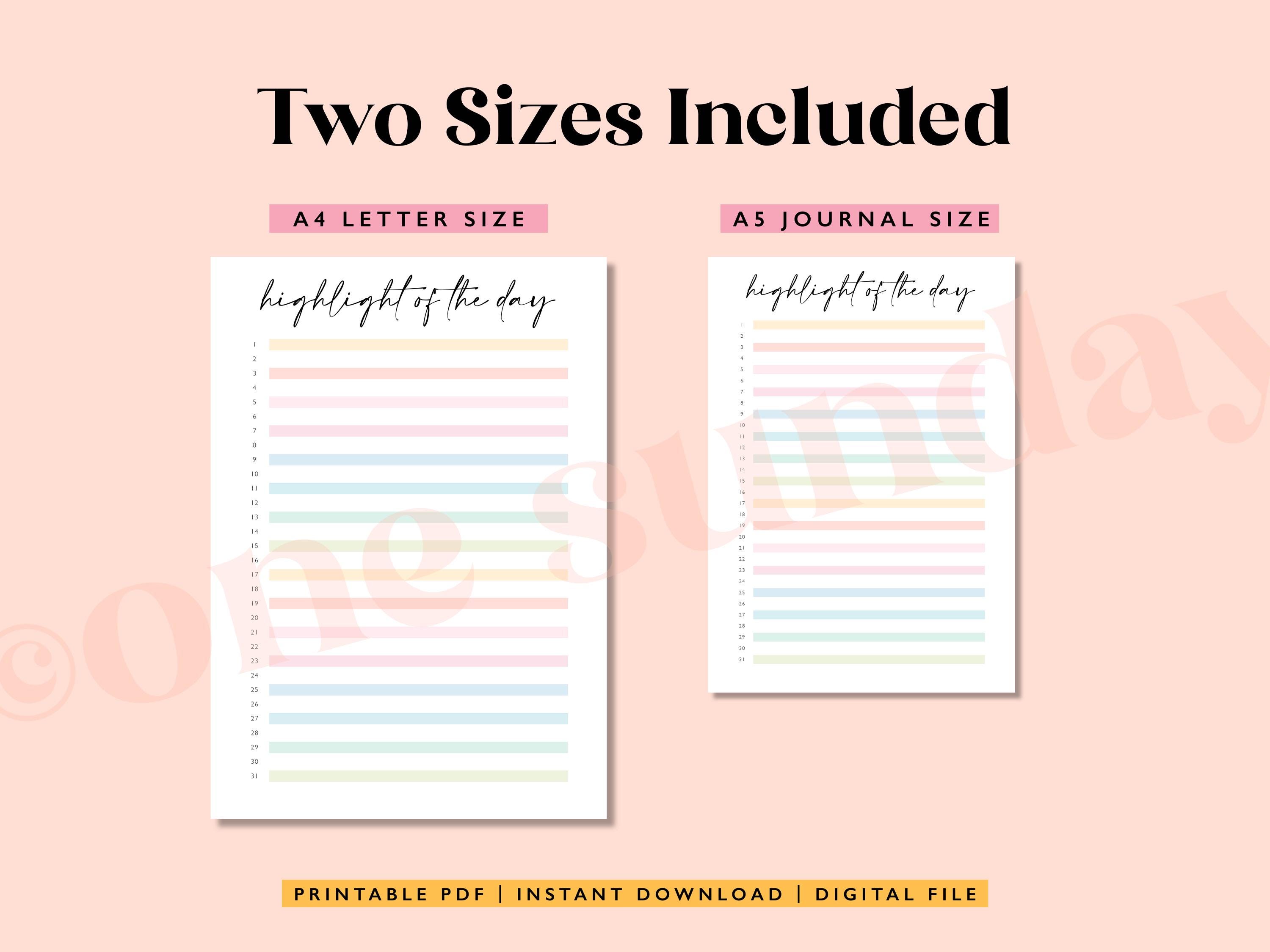 Highlight of the Day Printable Journal Page: Gratitude Tracker (PDF) - Etsy