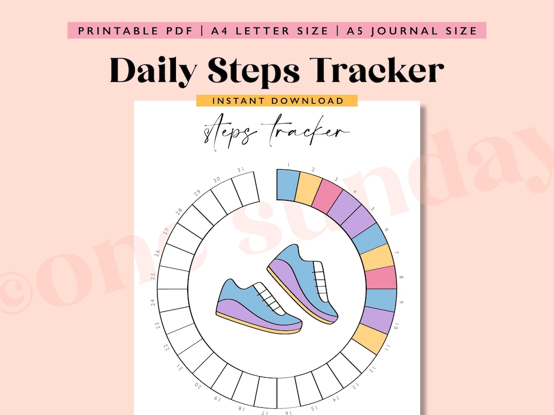 Steps Tracker, A5 Journal Page Printable, Daily Steps Habit Tracker ...