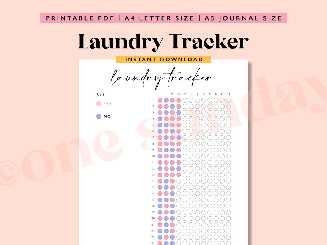 Laundry Tracker Printable: Yearly Habit Tracker, A5 Planner Page ...