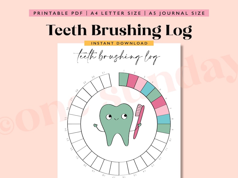 Teeth Brushing Tracker, A5 Journal Page Printable, Printable Journal ...