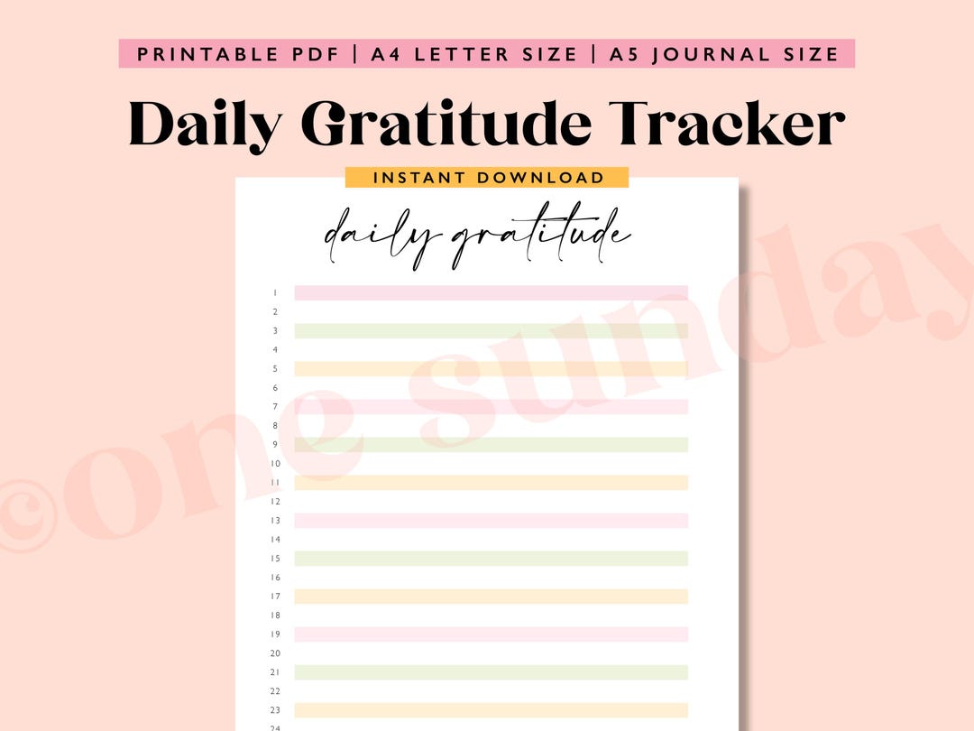 Monthly Gratitude Tracker: A5 Printable Journal Page (digital Download ...