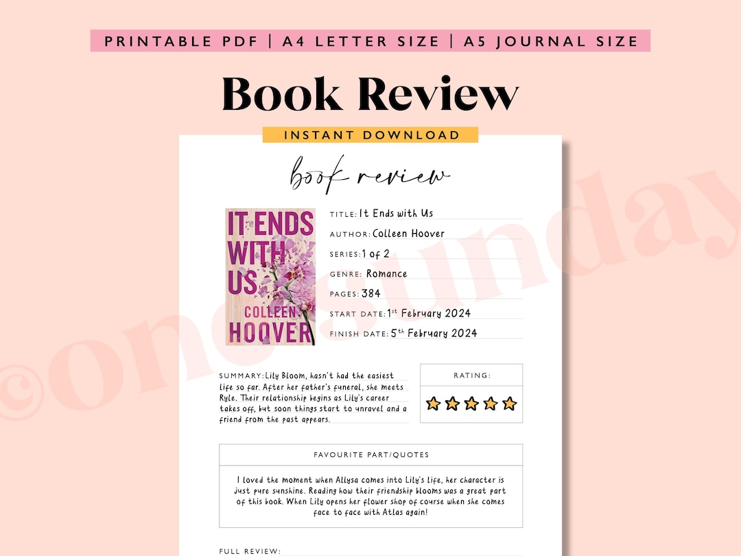 Book Review Tracker: A5 Reading Journal Printable (PDF) - Etsy