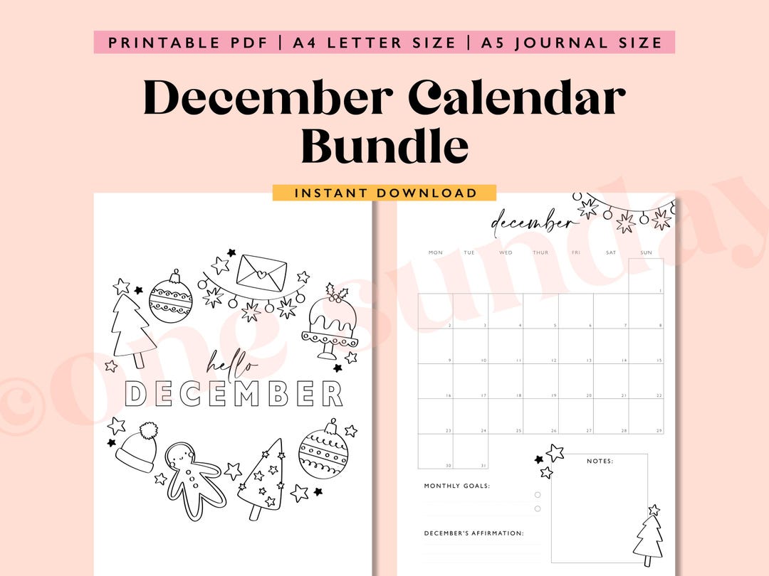 December Journal Page, December Calendar, Printable Calendar, Printable ...