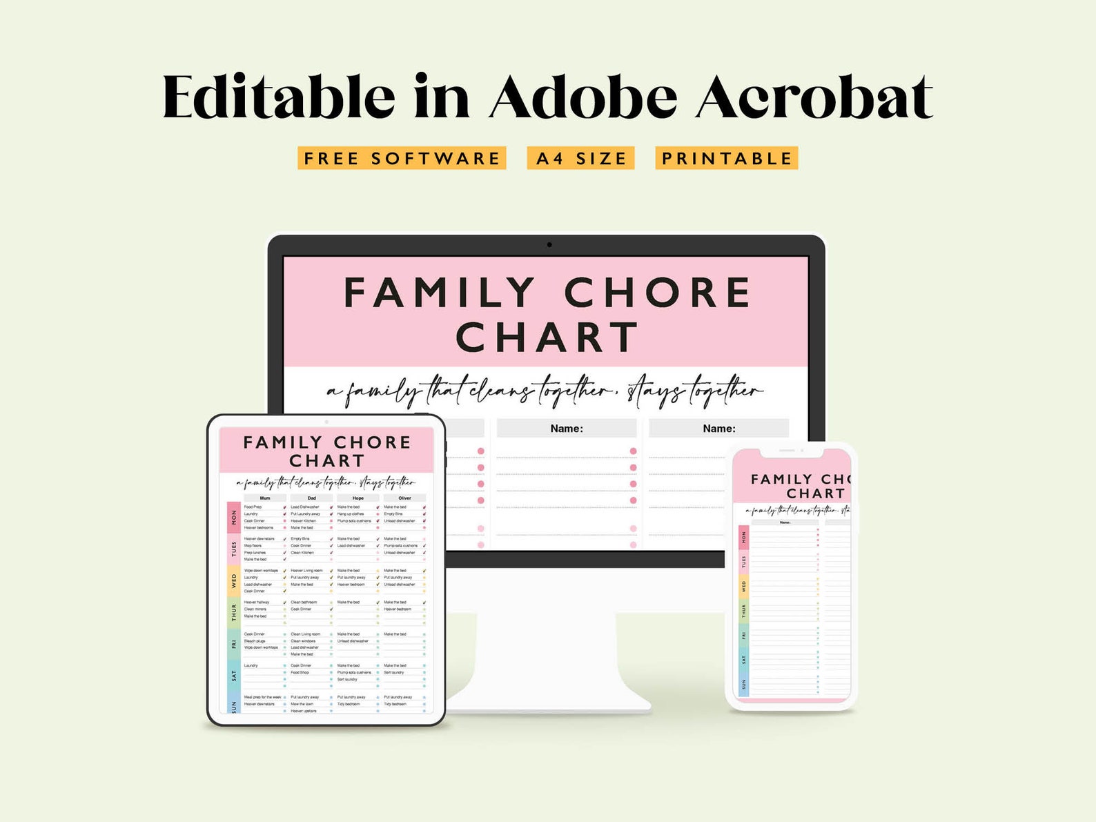 Editable Chore Chart, Chore Chart for Adults, Cleaning Checklist, 2 Kid ...