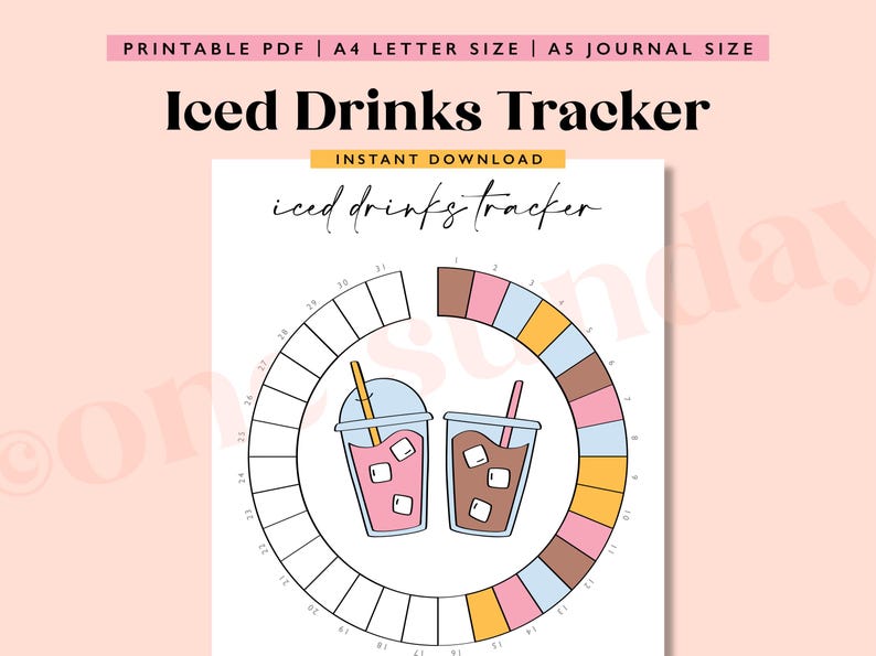 Iced Drinks Tracker, Printable Journal Page, Planner Page, A5 Journal ...