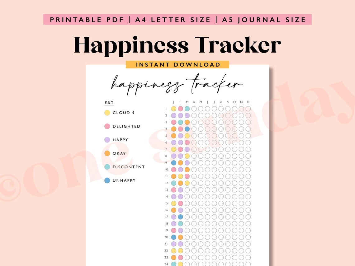 Happy Tracker Happy Planner, Printable Journal Page, Yearly Happiness ...