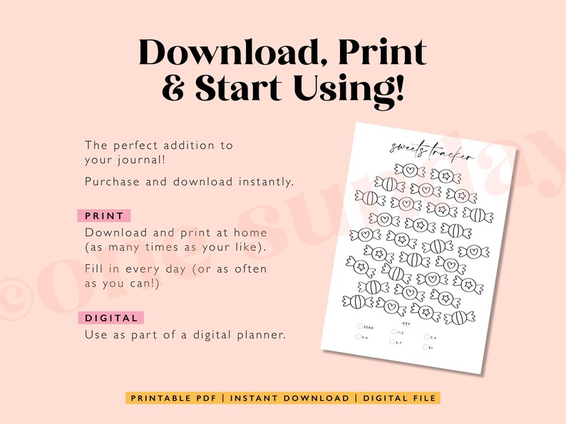 Sweets Tracker, A5 Journal Page Printable, Habit Tracker, Printable ...
