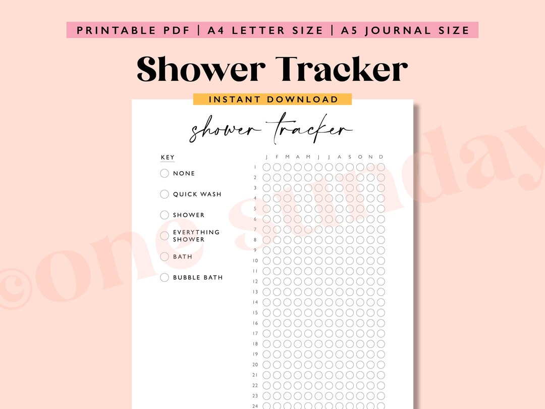 Shower Tracker Journal, A Year in Dots, Shower Habit Tracker, A5 ...