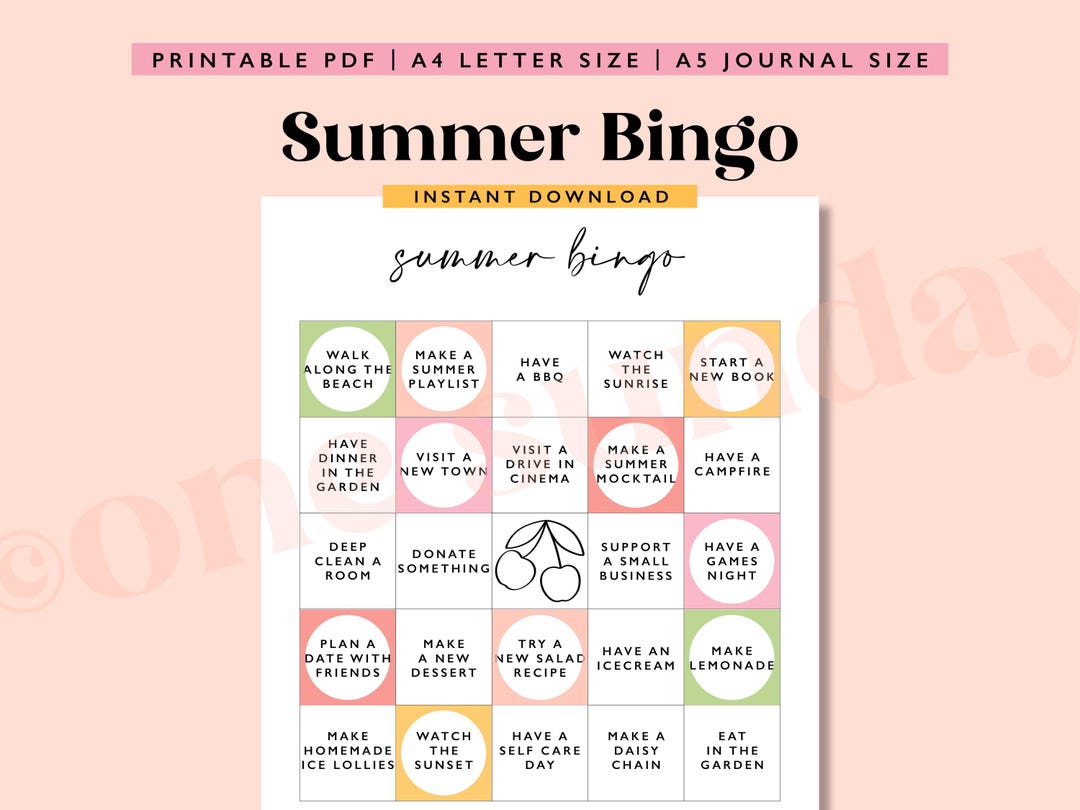 Summer Bingo Tracker: A4 A5 Printable Journal (PDF) - Etsy