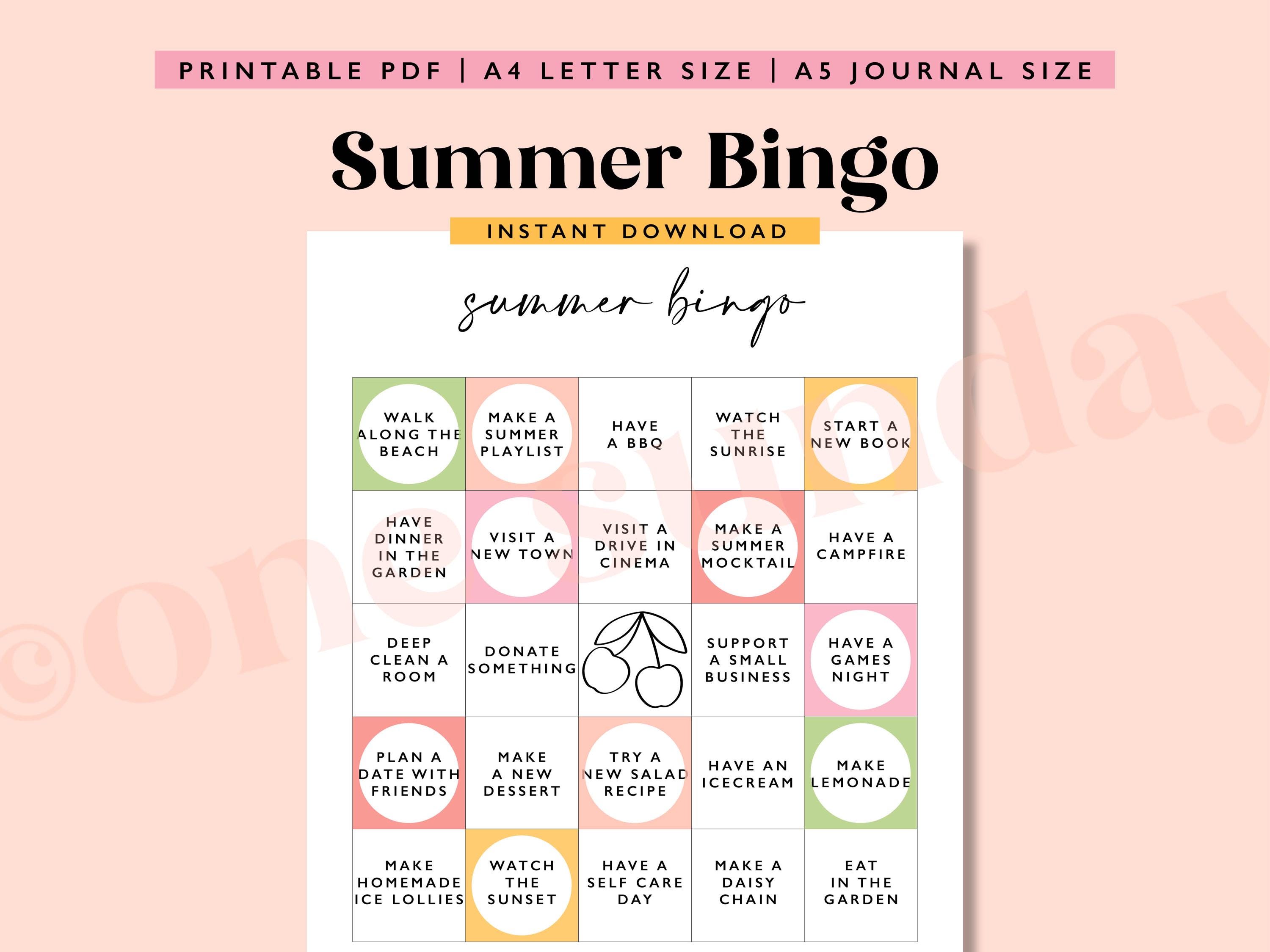 Summer Bingo Tracker: A4 A5 Printable Journal (PDF) - Etsy
