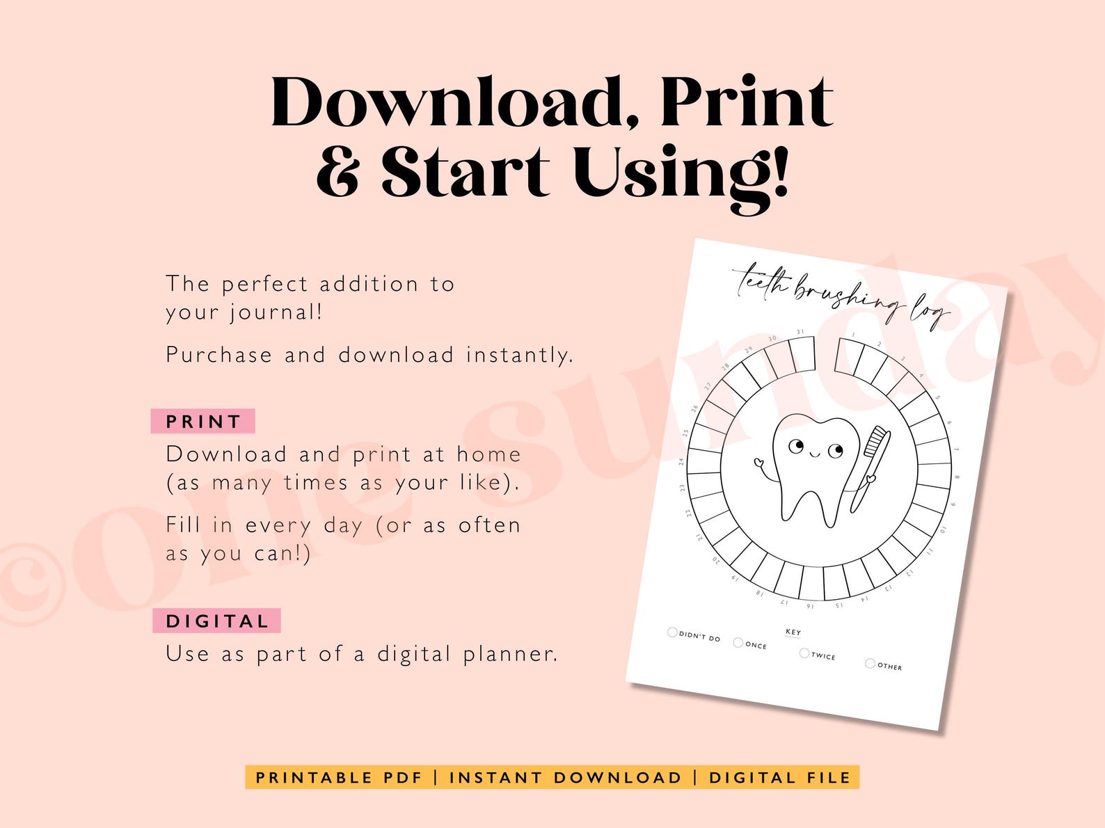 Teeth Brushing Tracker, A5 Journal Page Printable, Printable Journal ...