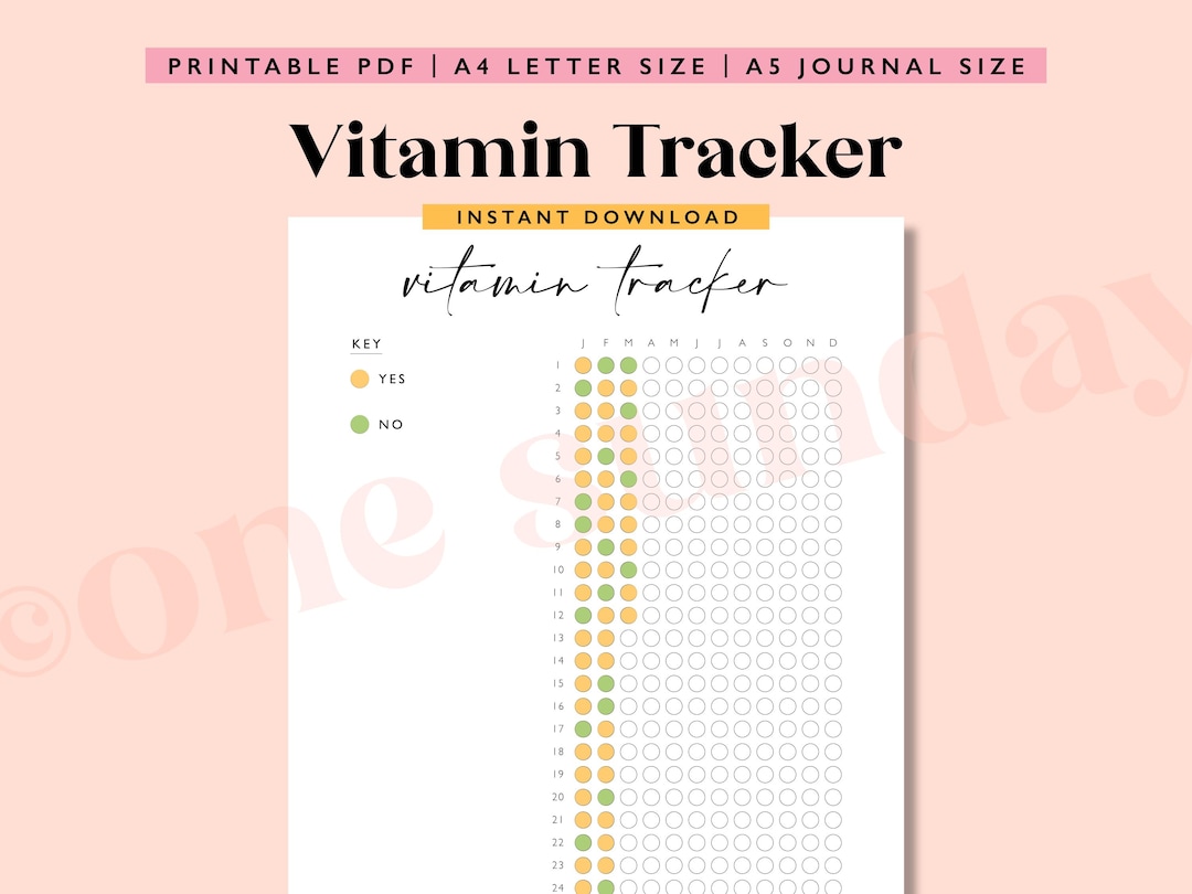 Vitamin Tracker Printable: A5 Health Journal, Pill Log (digital ...