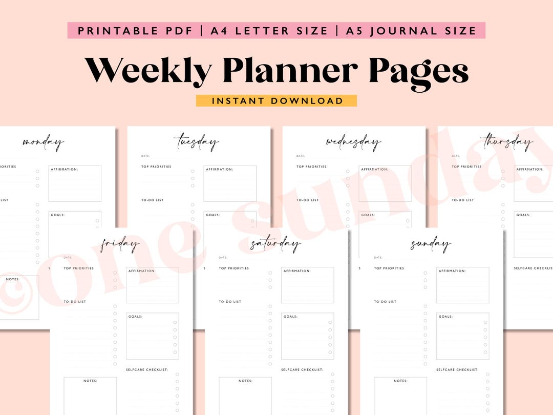 Daily Planner Pages: A5 Printable Journal (PDF Download) - Etsy