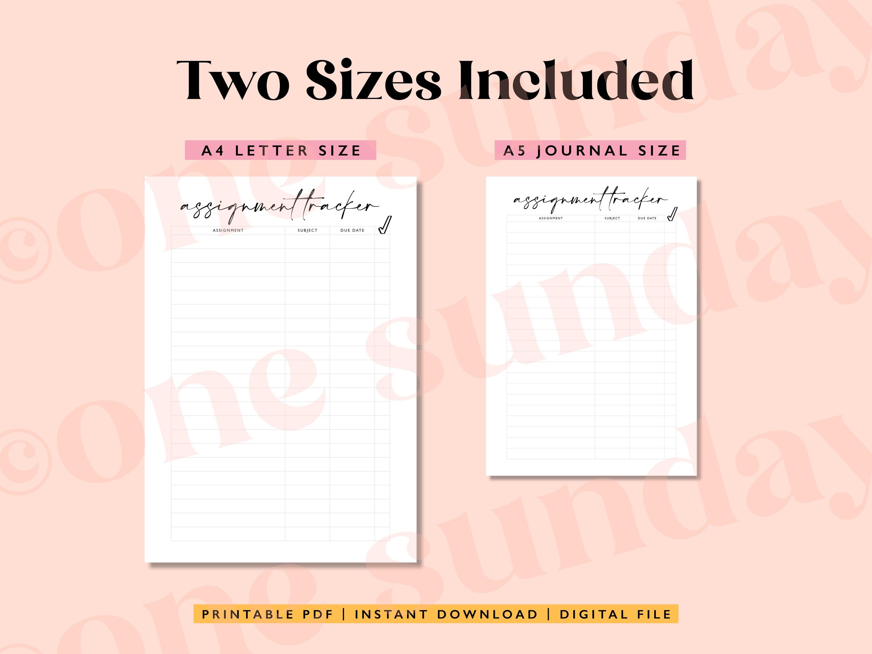 Assignment Tracker Printable: A5 Homework Planner (digital Download) - Etsy