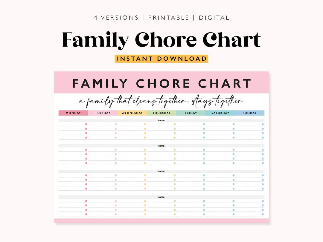 Editable Family Chore Chart: Kids & Adults, Printable Checklist ...