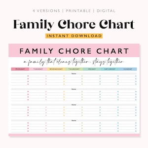 Editable Family Chore Chart: Kids & Adults, Printable Checklist ...
